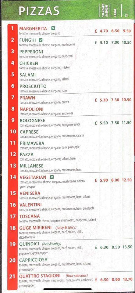 Menu at Pizza Figaro pizzeria, Richmond