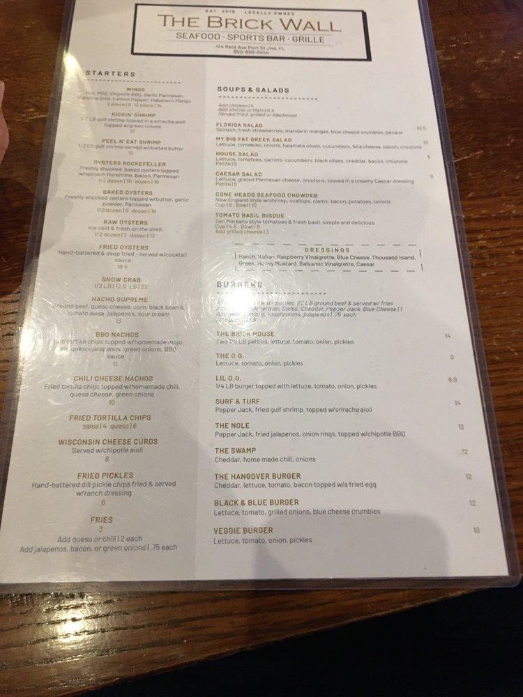 Menu at The BrickWall Sports Bar & Grille, Port Saint Joe