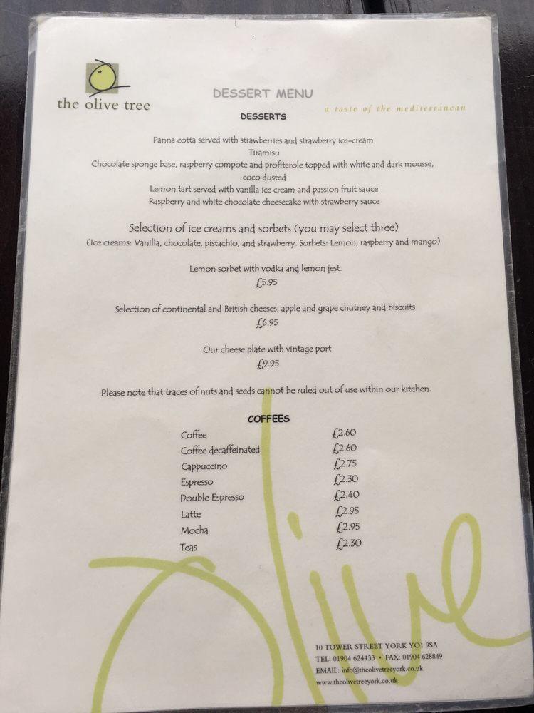 Carta del restaurante The Olive Tree, York