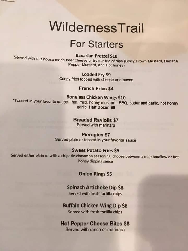 Menu at Wilderness Trail pub & bar, Ridgway