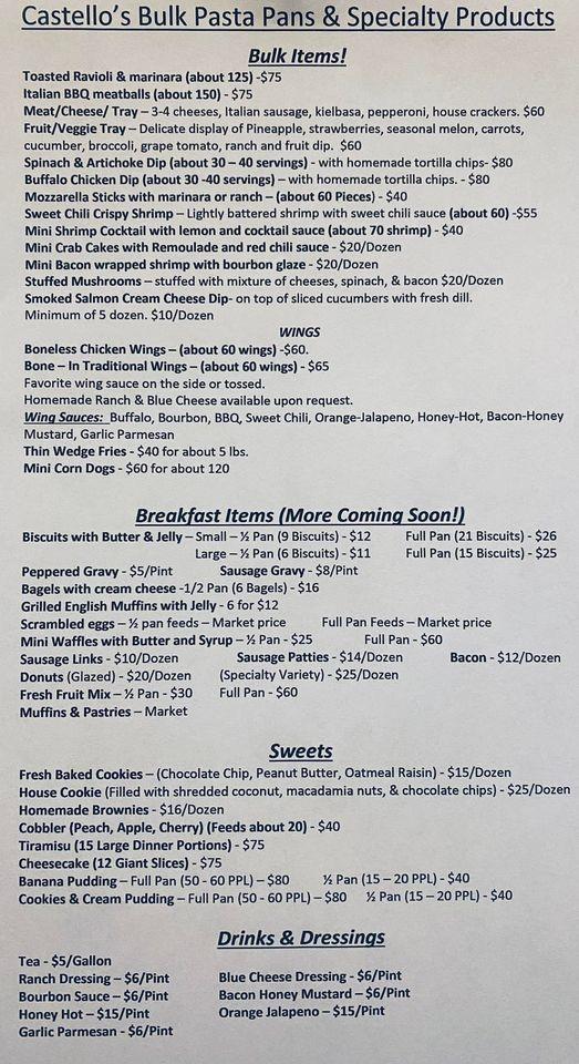Menu at Castello's Restaurant & Catering LLC, Poplar Bluff