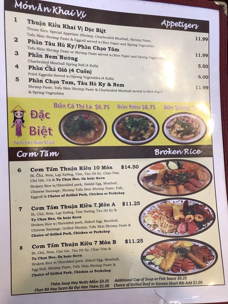 Menu at Com Tam Thuan Kieu restaurant, Garden Grove, Brookhurst St