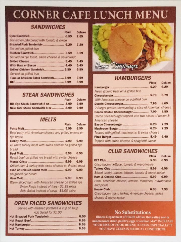 Menu at Corner Cafe, Greenville, 111 N 3rd St