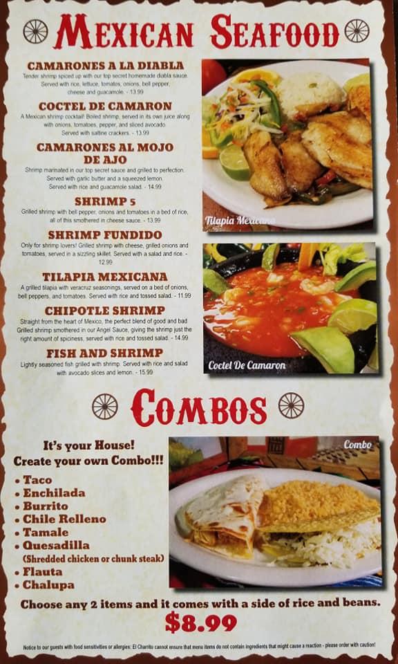 Menu at El Charrito's restaurant, Water Valley, 119 N Main St