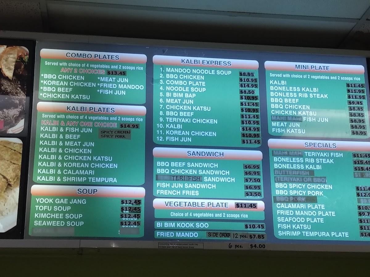 Menu at Kalbi Express BBQ, Hilo