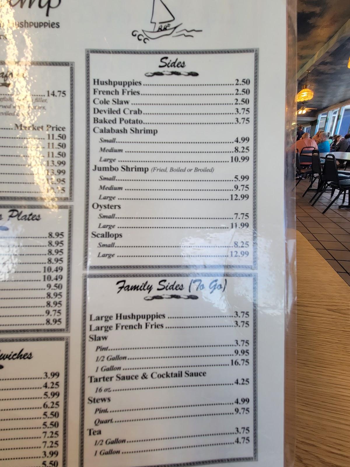 Menu at Lake Bowen Fish Camp restaurant, USA
