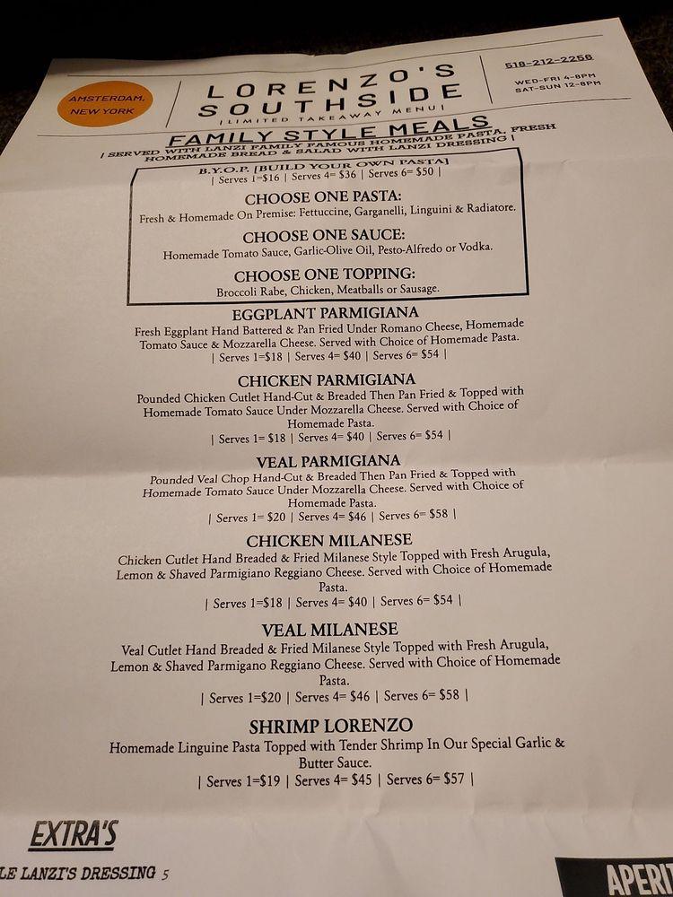 Menu at Lorenzo's Southside pizzeria, Amsterdam