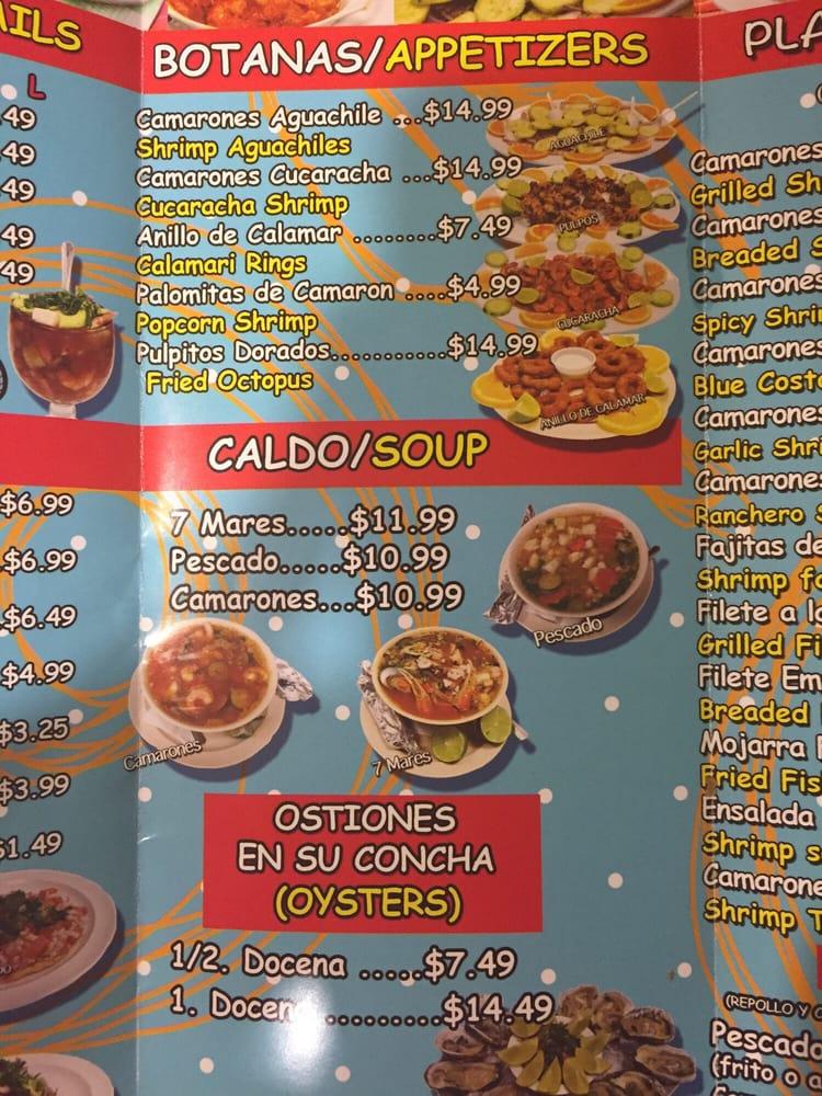 Menu at Mariscos Villa Del Mar restaurant, La Mirada