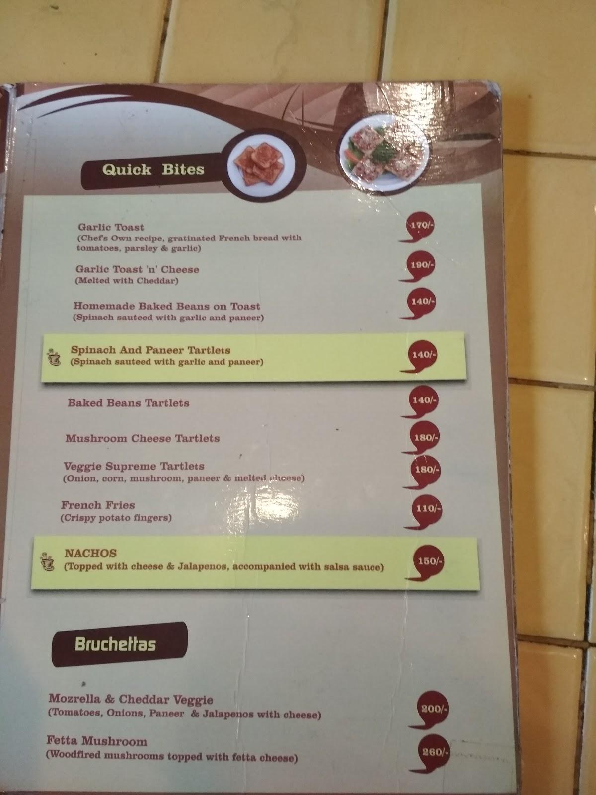 Menu at Nahar's Sidewalk Cafe, Ooty