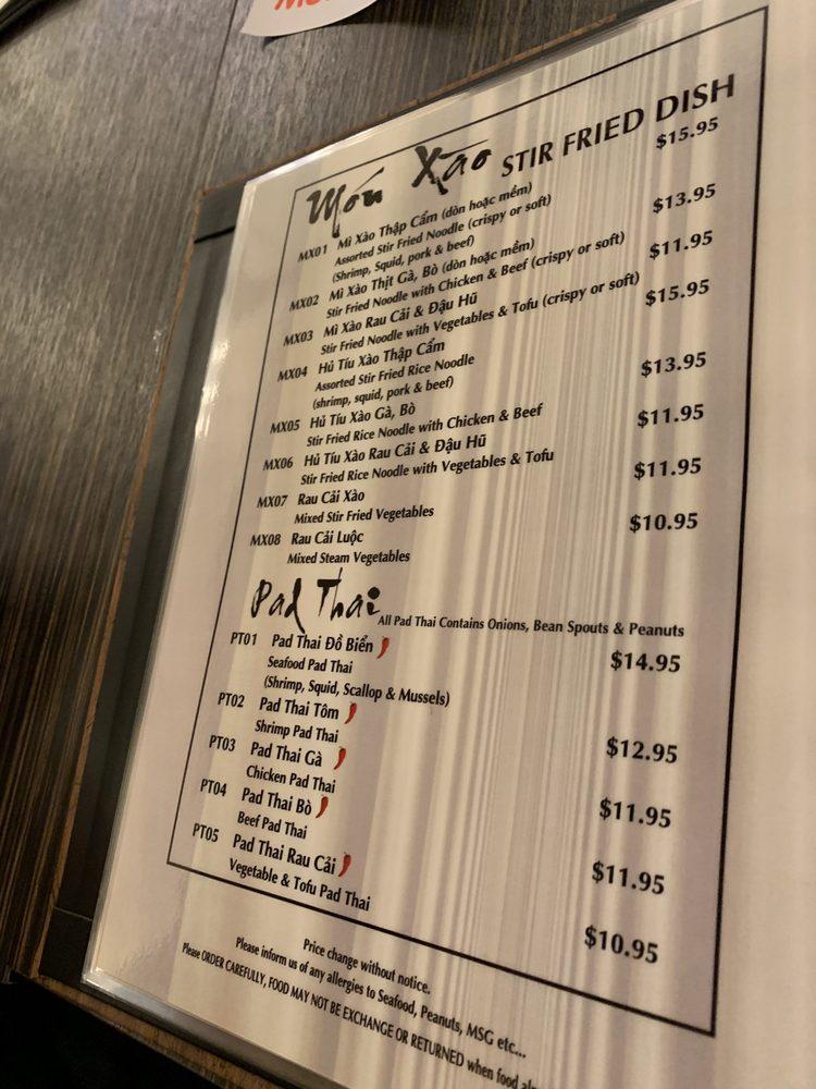 Menu at Pho Now restaurant, Toronto