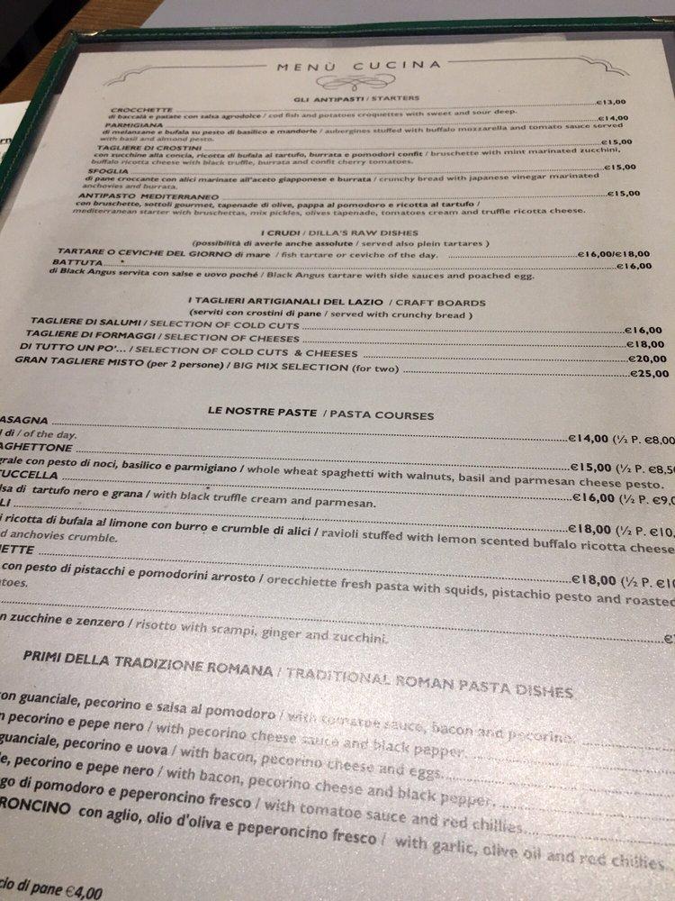 Menu at Ristorante Dillà, Rome