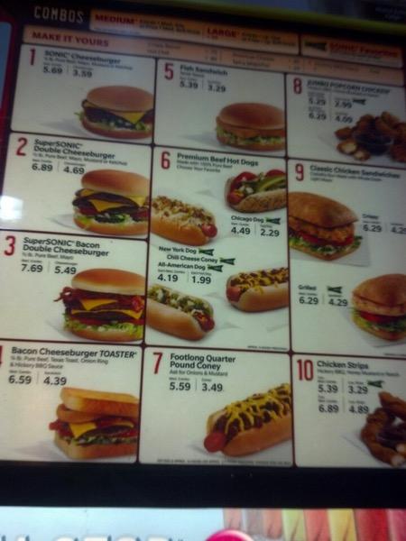 Menu at Sonic Drive-In fast food, Spokane, N Ruby St