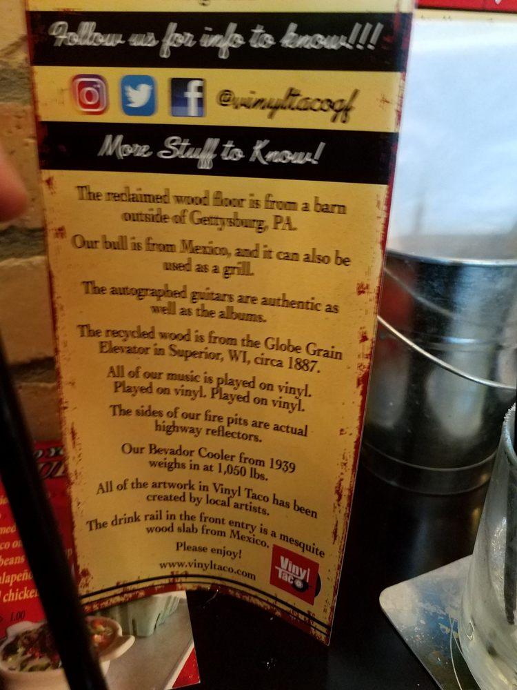 Menu at Vinyl Taco pub & bar, Grand Forks