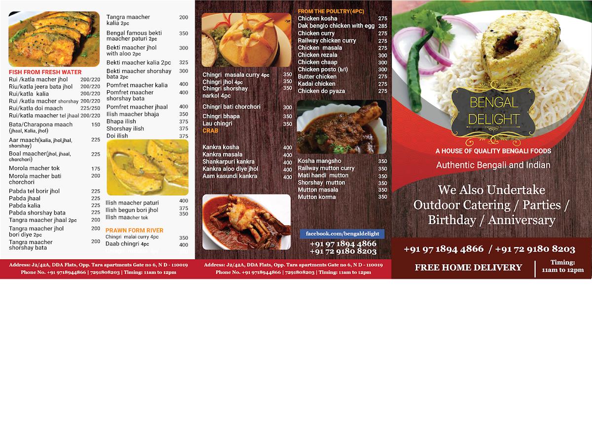 Menu at Bengal delight, New Delhi, J2/42A