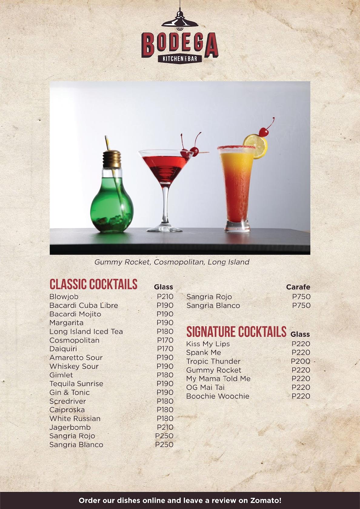 Menu at Bodega Kitchen & Bar, Makati