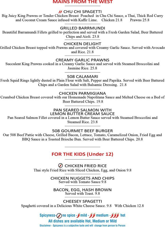 Menu at Brook 508 Cafe, Roleystone