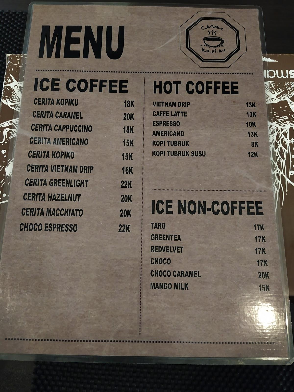 Menu at Cerita kopiku cafe, South Jakarta
