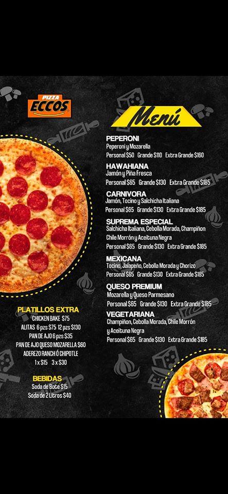 Menu at Eccos pizzeria, Mexico