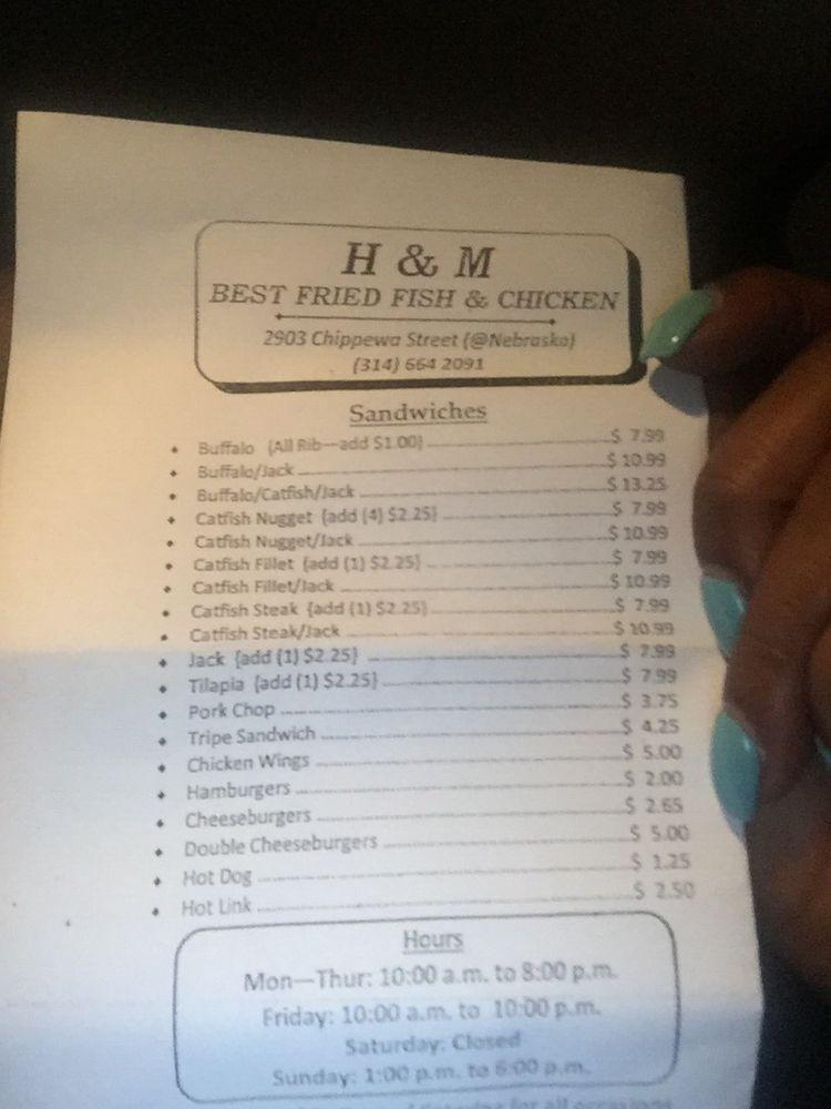 Menu at H & M Best Fried Fish & Chicken restaurant, St. Louis