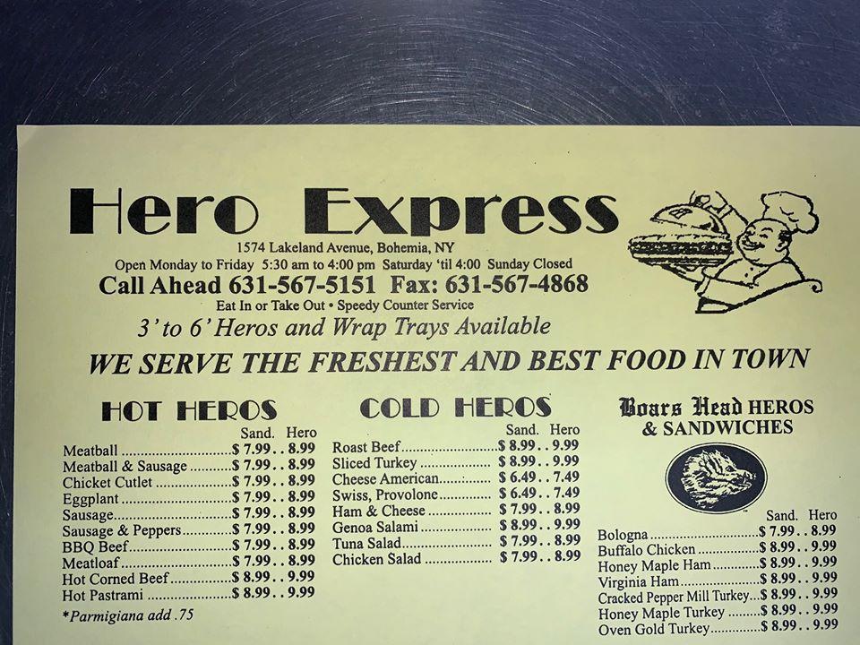 Menu at Hero Express restaurant, Bohemia
