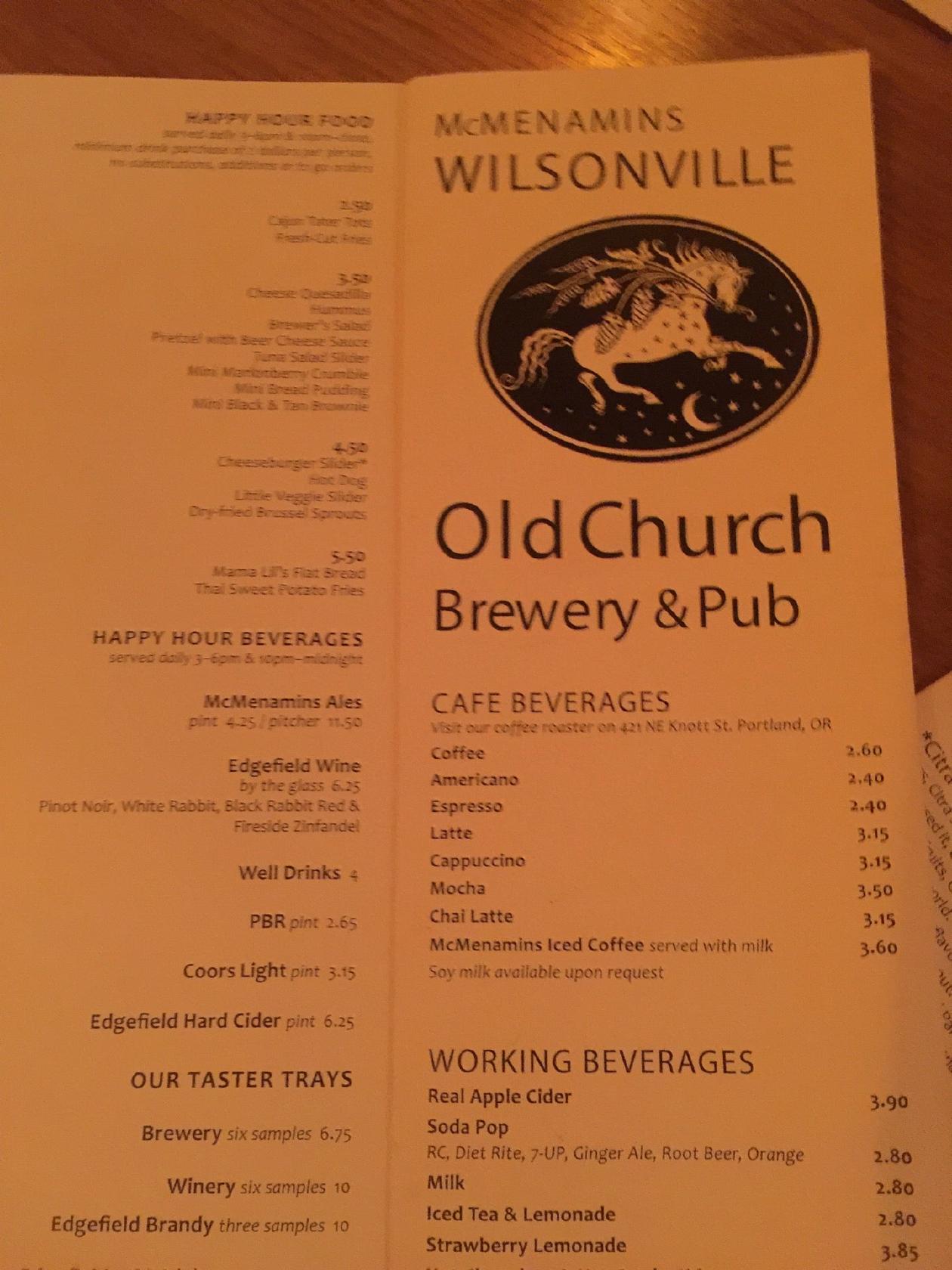 Menu at McMenamins Wilsonville Old Church & Pub, Wilsonville