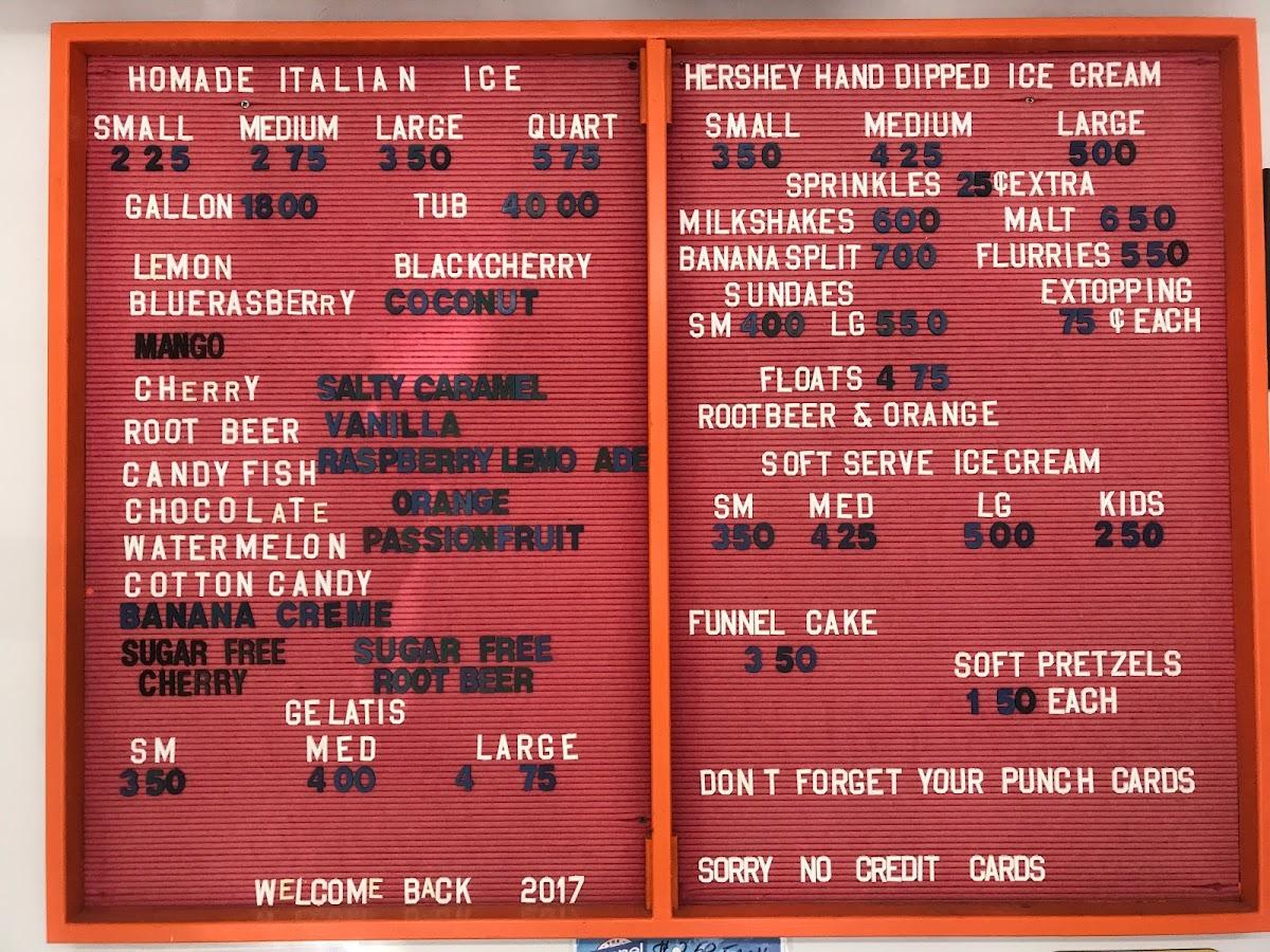 Menu at Nana & Pops Ice Cream & Italian Waterice restaurant, Long Neck