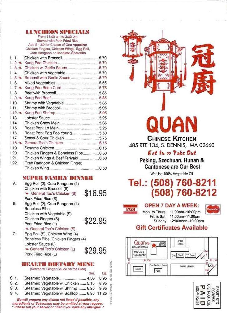 Menu at Quan Chinese Kitchen restaurant, Dennis