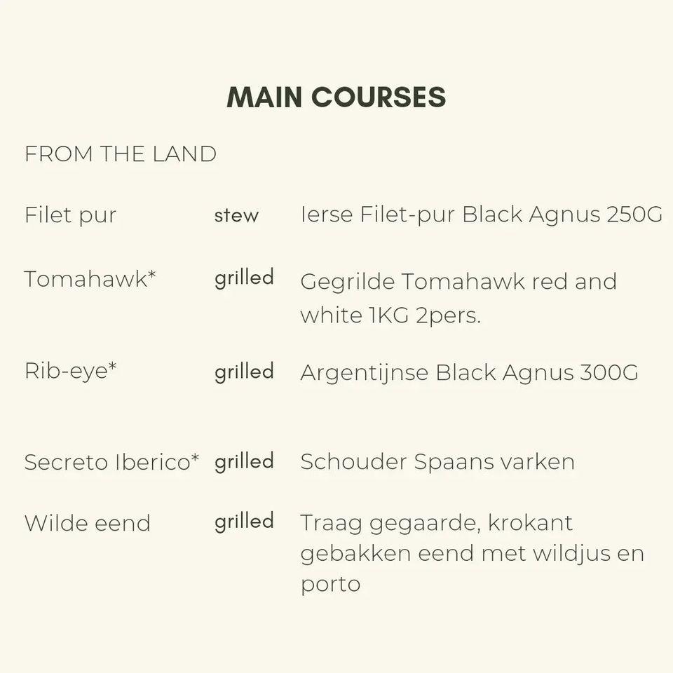 Menu at Sensi Concepts, Kalmthout