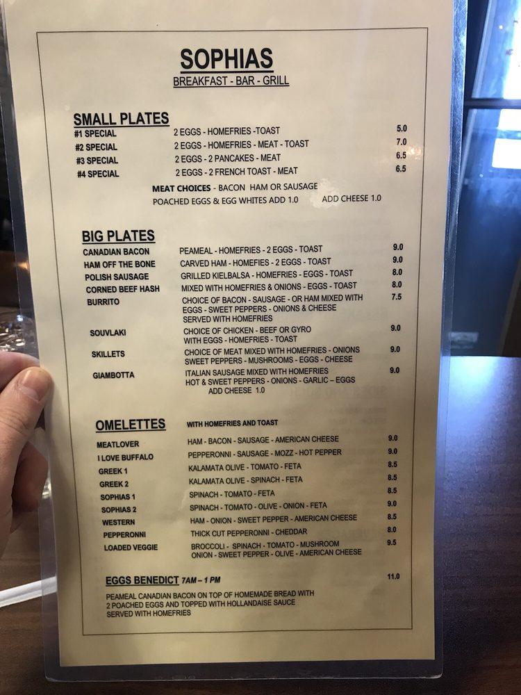 Menu at Sophia's Restaurant, Buffalo