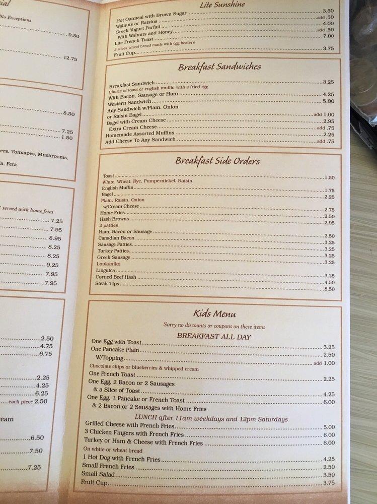 Menu at Sunnyside Cafe, Randolph