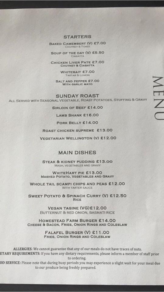 Menu at White Hart Netherfield pub & bar, Battle, Darwell Hill