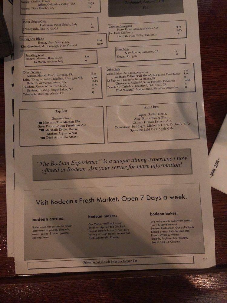 Menu at Bodean restaurant, Tulsa, E 51st St