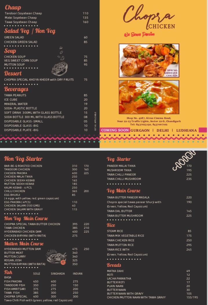 Menu at Chopra Chicken - Chd. Veg & Non Veg, Chandigarh