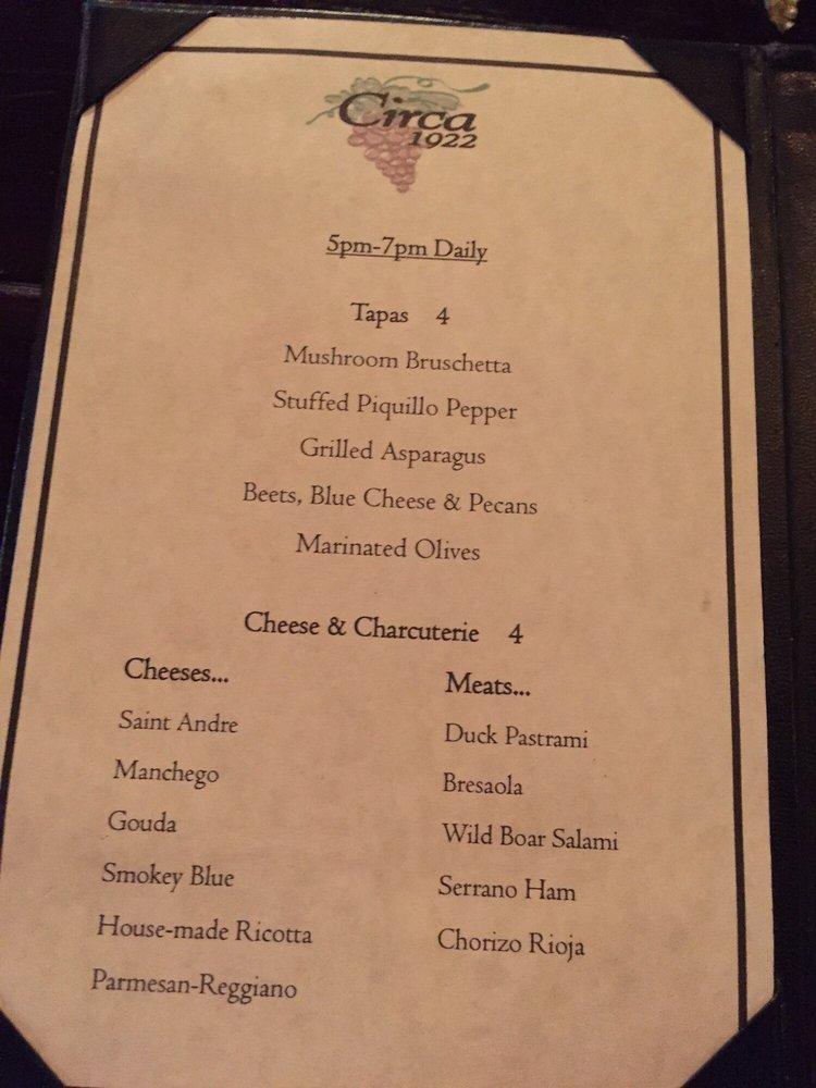 Menu at Circa 1922 pub & bar, Wilmington