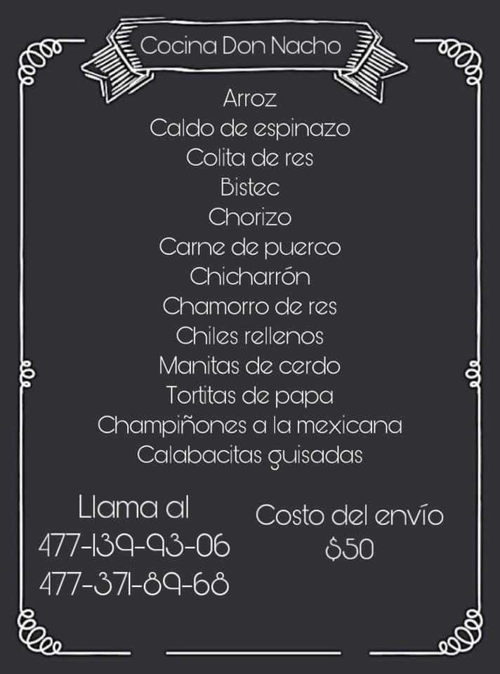 Menu at Cocina Don Nacho restaurant, Leon, Carretera León - Lagos km 15