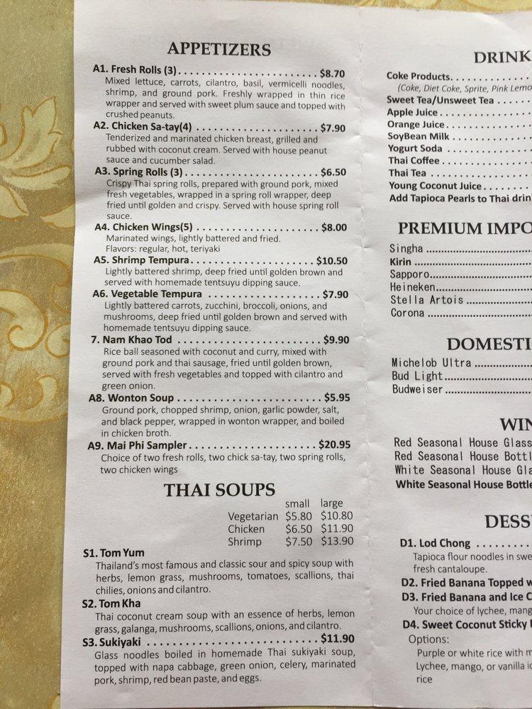 Menu at Mai Phi Authentic Asian Cuisine restaurant, Southern Pines