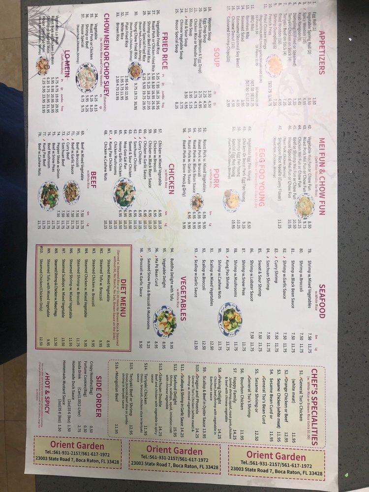 Menu at Orient Garden restaurant, Boca Raton