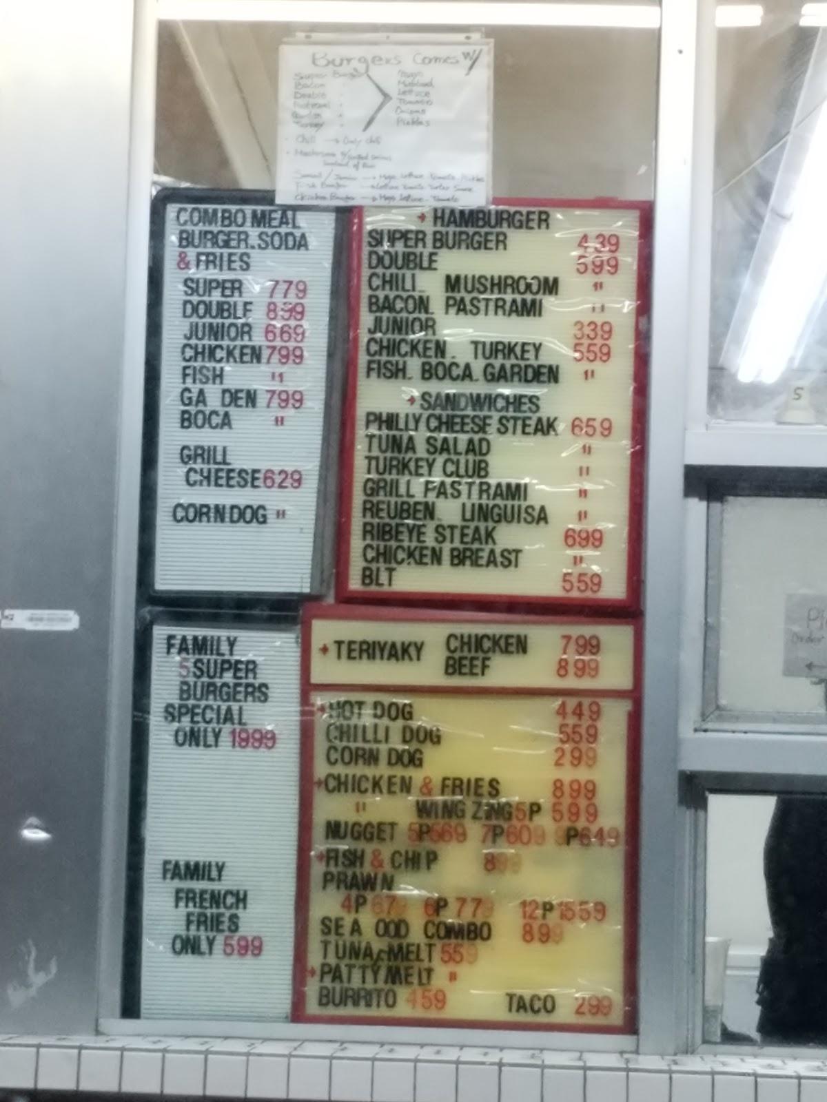 Menu at Super Burger restaurant, San Leandro