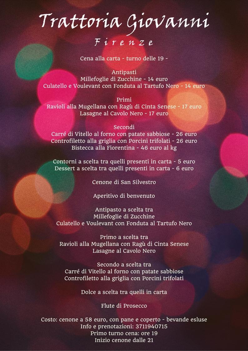 Menu at Trattoria Giovanni restaurant, Florence