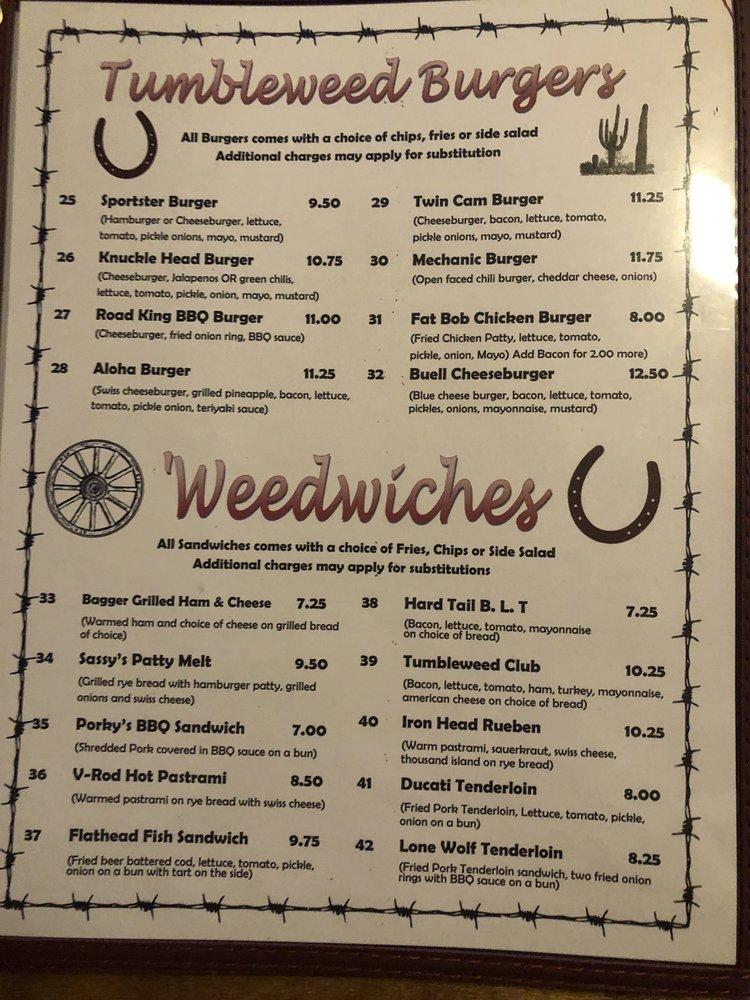 Menu at Tumbleweed Inn pub & bar, Eloy