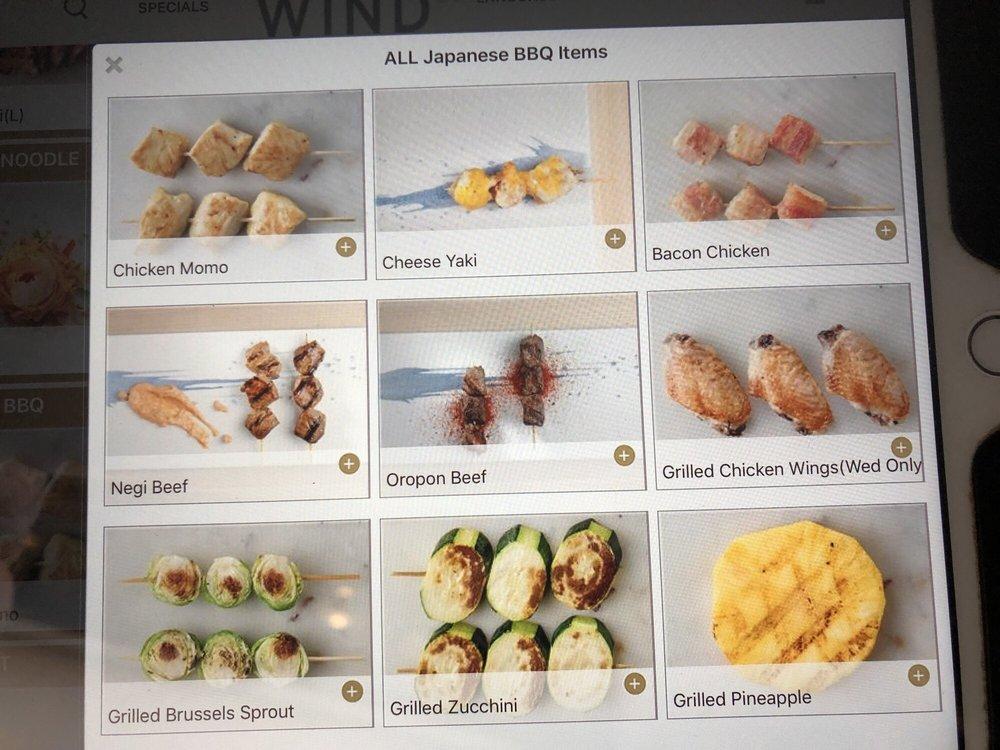 Menu at WIND Japanese and Thai restaurant, Mississauga