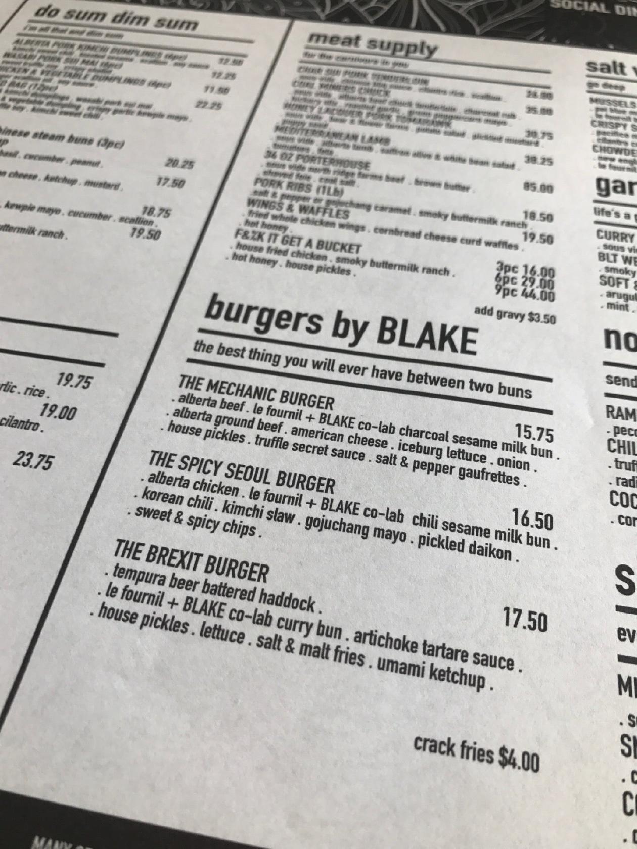 Menu at BLAKE Restaurant Brewhouse and Distillery, Canmore, 810 Bow ...