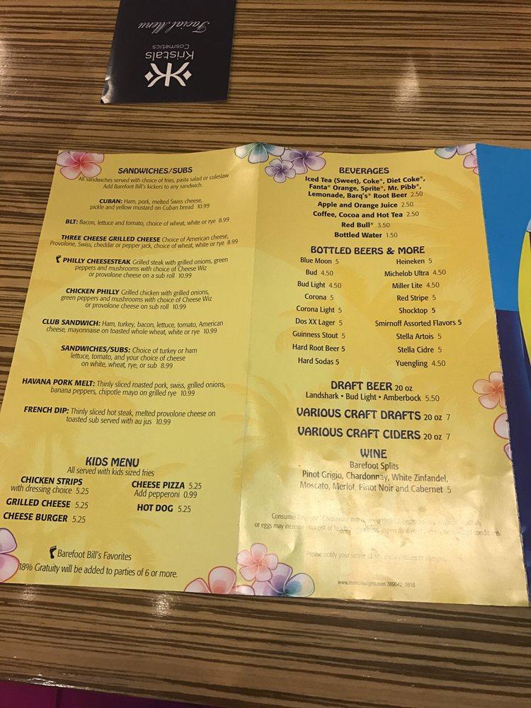 Menu at Barefoot Bill's Island Grill, St. Augustine