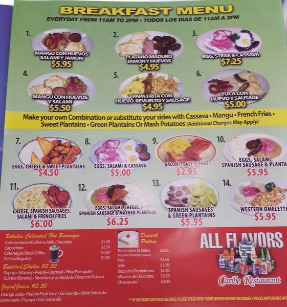 Menu at Caribe restaurant, New Rochelle, Crosby Ave