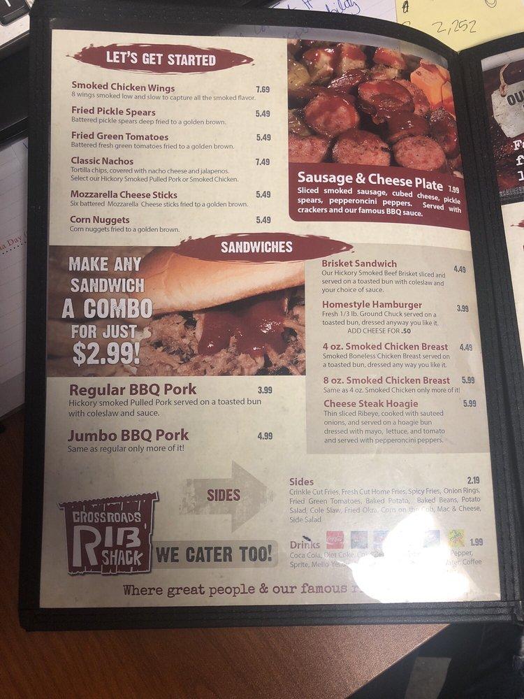 Menu at Crossroads Ribshack BBQ, Tupelo