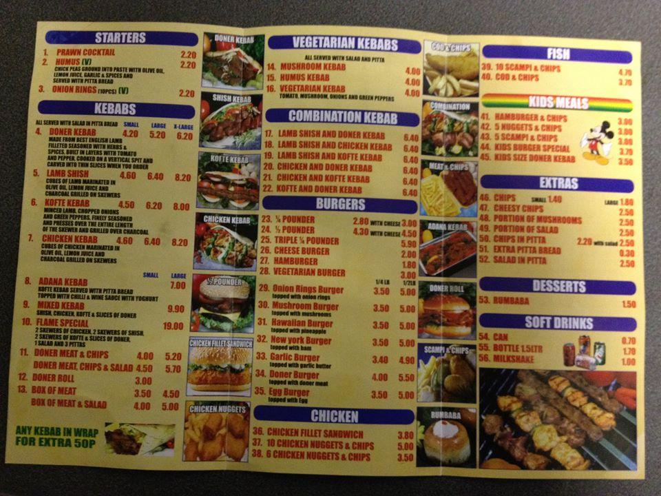 Menu at FLAME KEBAB AND PIZZA fast food, West Byfleet