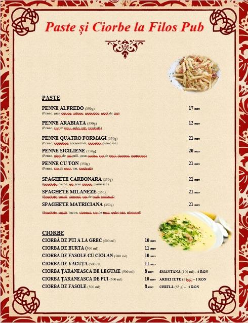 Menu at Filos Pub, Bucharest