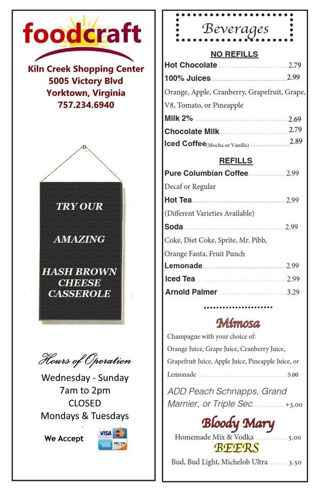 Menu at Food Craft restaurant, Newport News
