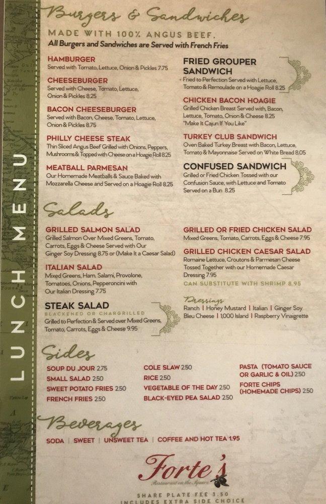 Menu at Forte's on the Square steakhouse, Crossville