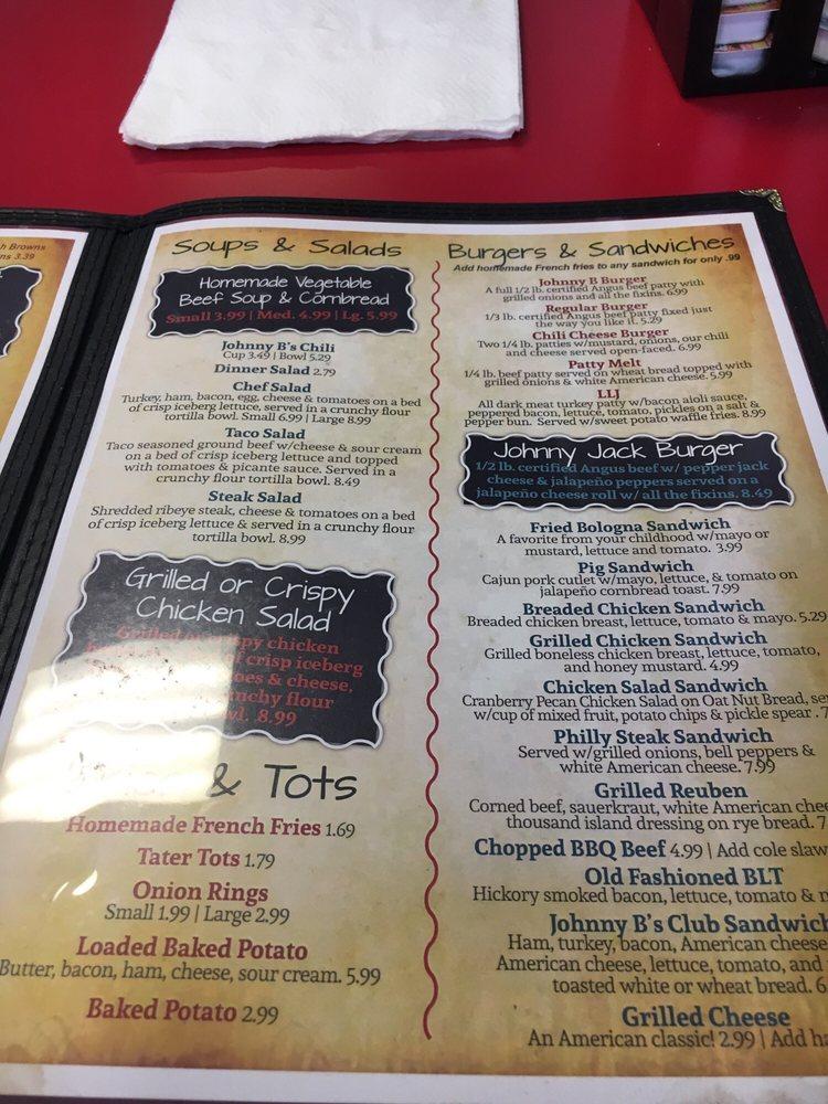 Menu at Johnny B's of Texarkana cafe, Texarkana
